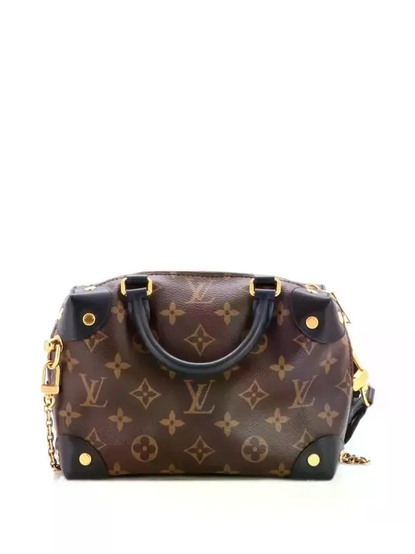 LOUIS VUITTON Petite Malle Souple Handbag Monogram Canvas With Leather Shoulder Bag - Brown