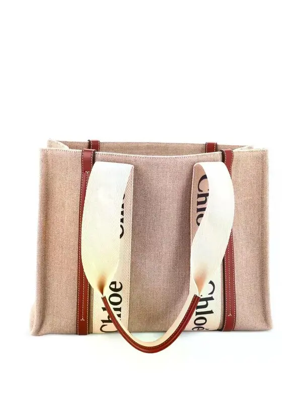 Chloé Woody Canvas With Leather Medium Tote Bag