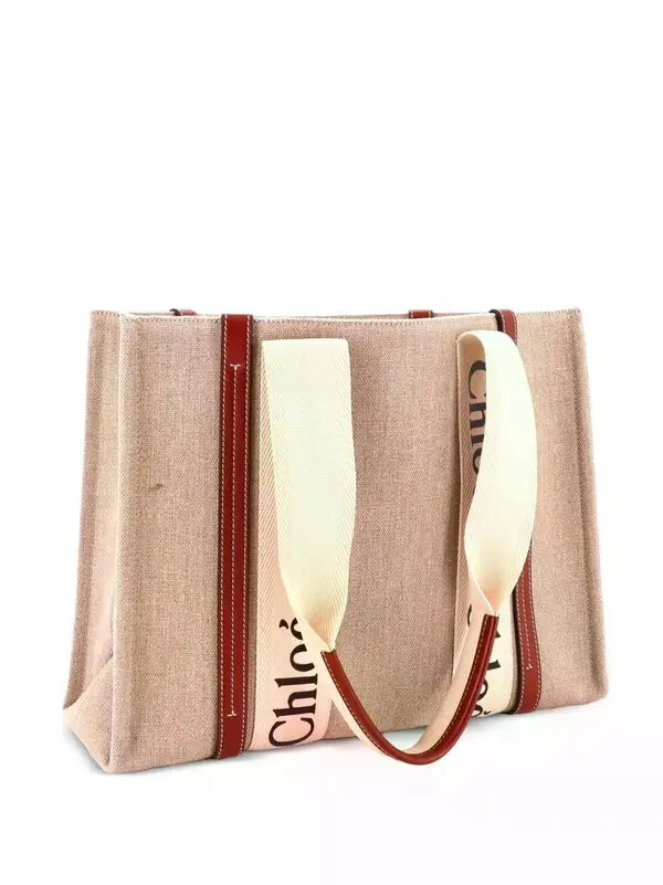 Chloé Woody Canvas With Leather Medium Tote Bag