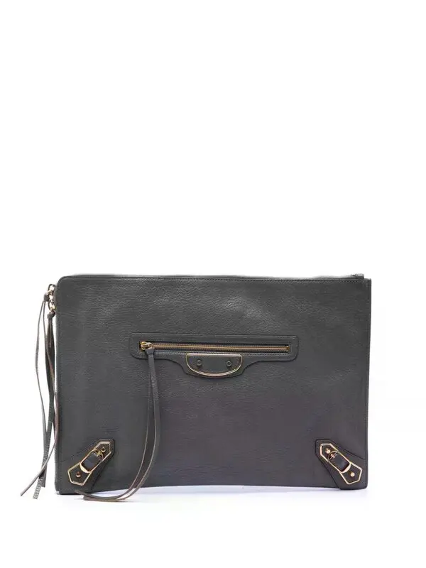 Balenciaga 2016 Goatskin Motocross Classic Metallic Edge Clutch Bag - Grey