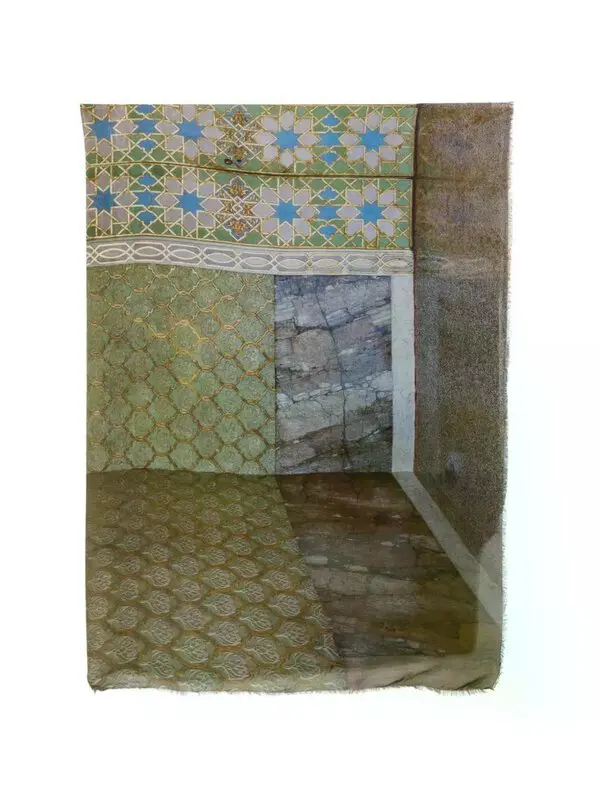 MONICA SARTI Graphic-print Frayed Scarf - Green