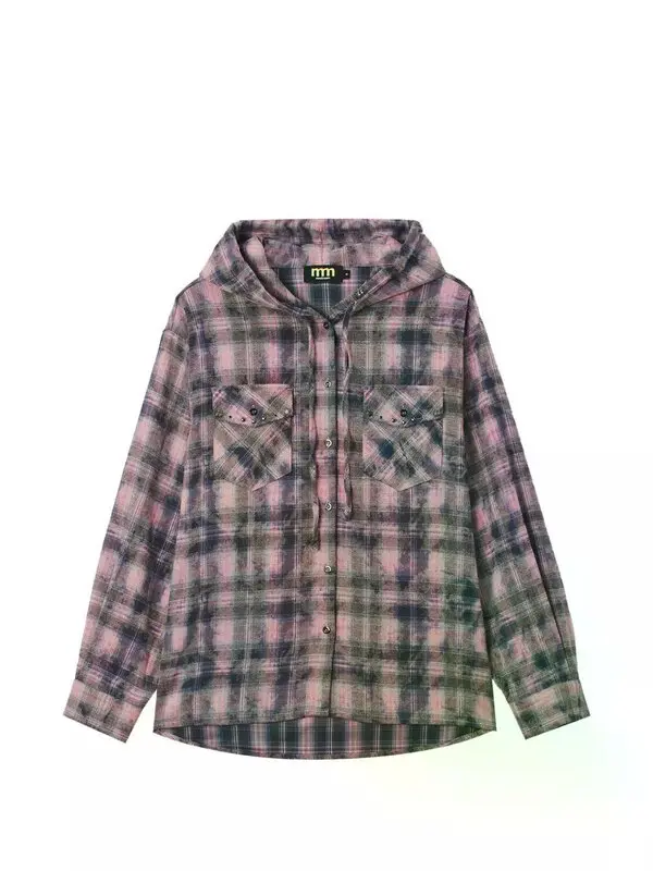 MINI CREAM Check-pattern Hooded Shirt