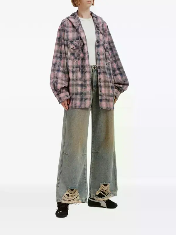 MINI CREAM Check-pattern Hooded Shirt