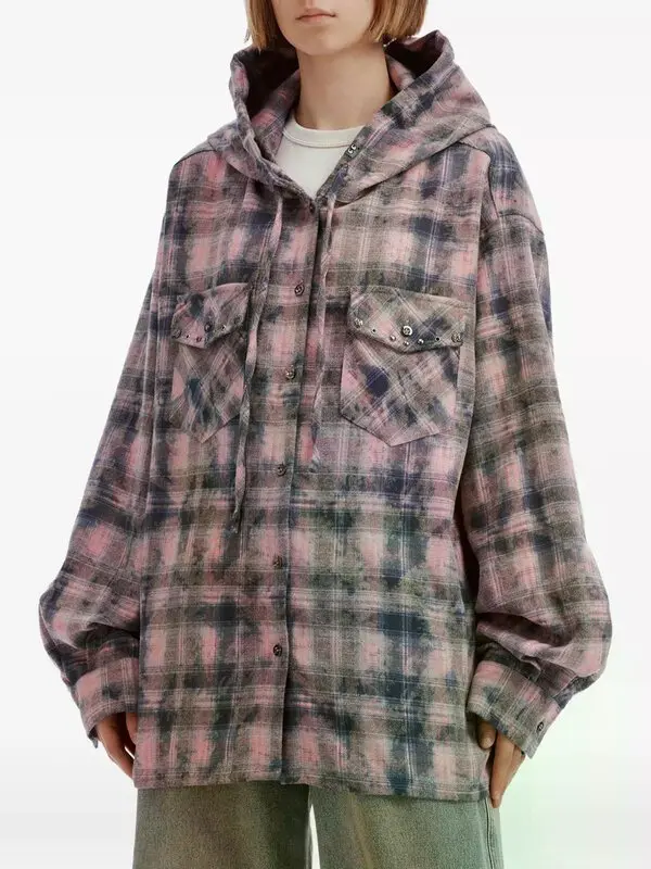 MINI CREAM Check-pattern Hooded Shirt