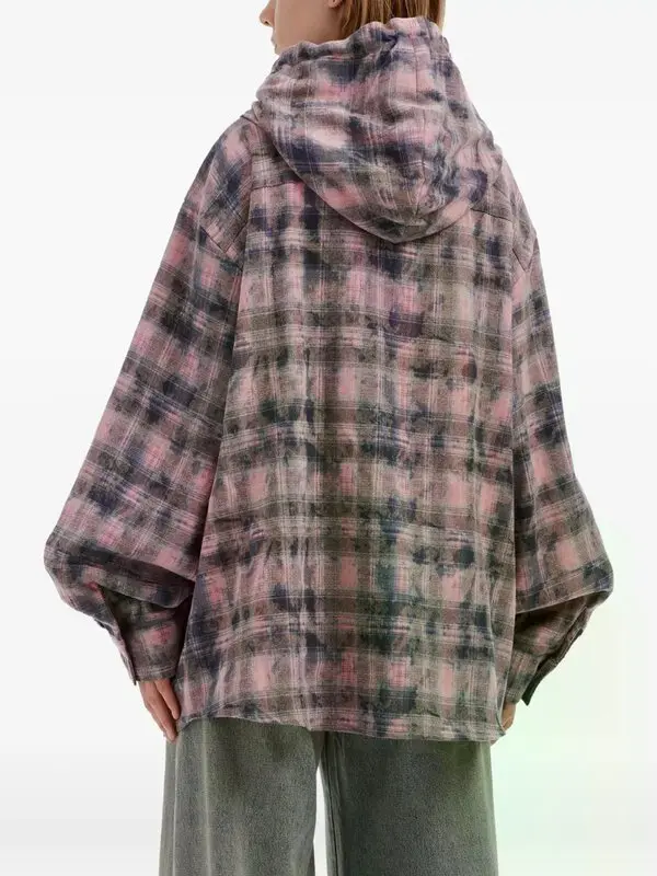 MINI CREAM Check-pattern Hooded Shirt