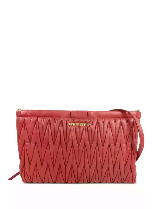 Miu Miu Matelassé Leather Clutch Bag - Red