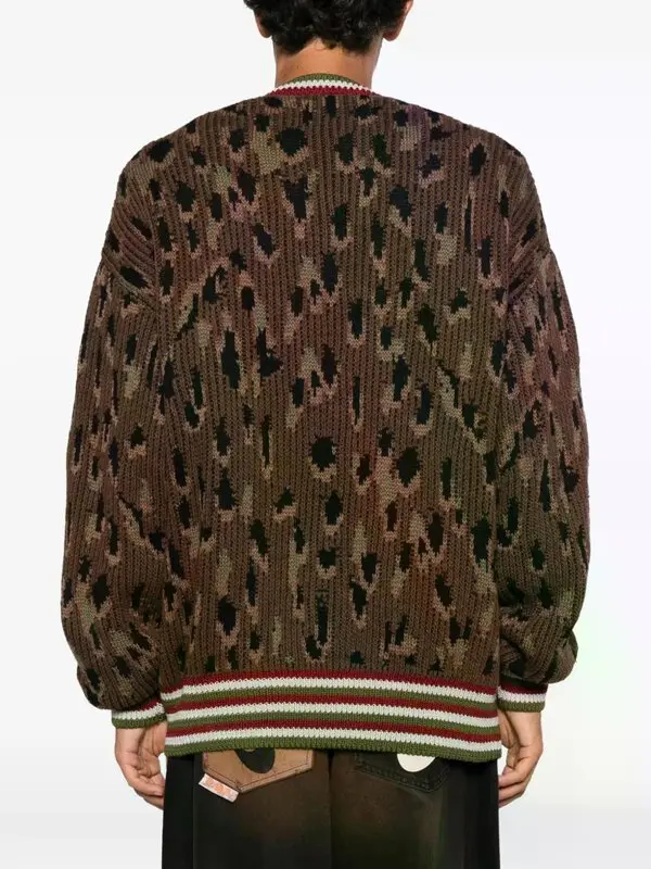 PDF Leopard-pattern Striped-trim Cardigan