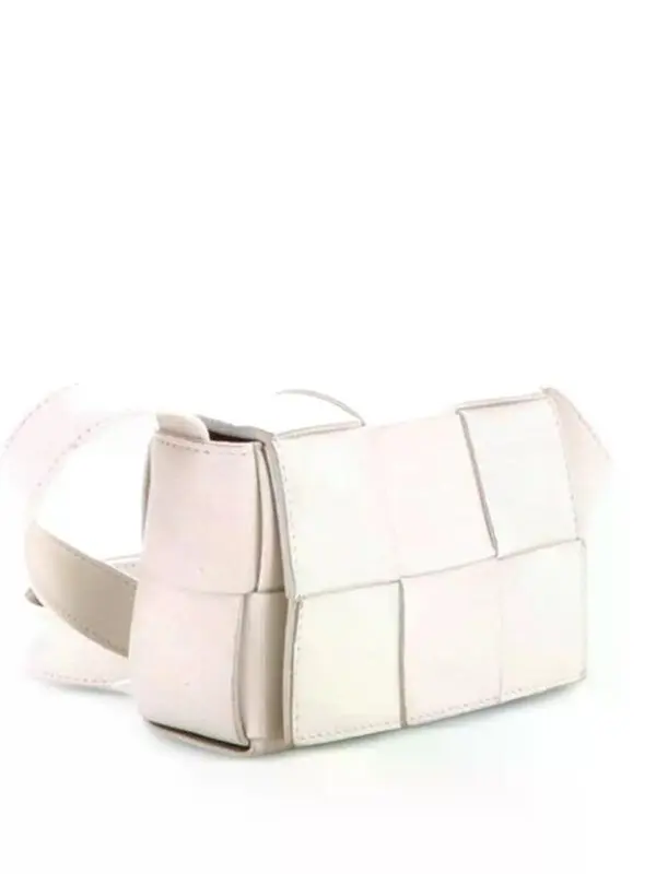 Bottega Veneta Cassette Maxi Intrecciato Leather Candy Crossbody Bag - White