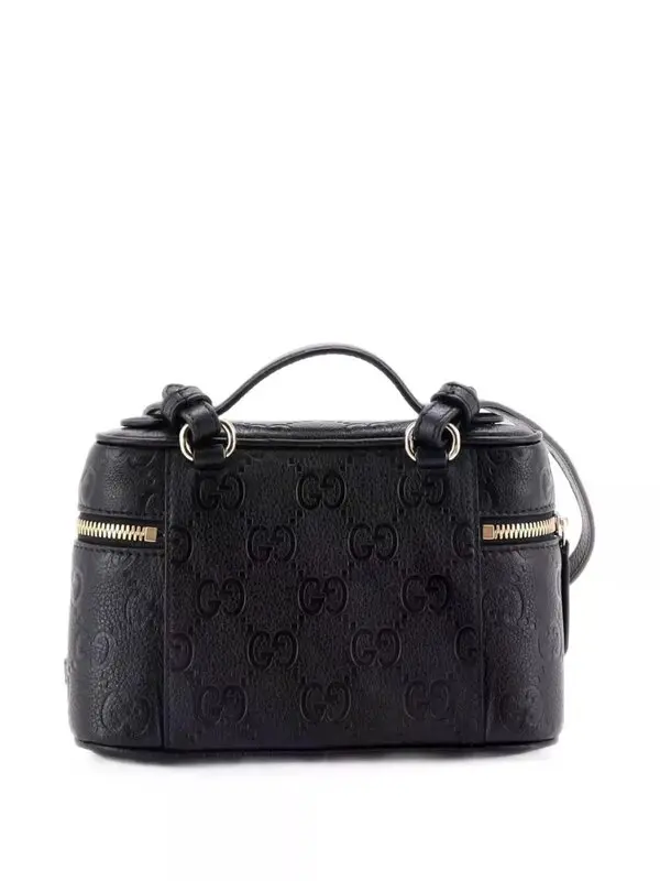 Gucci Emblem Top Handle Vanity Bag Gg Embossed Leather Small Shoulder Bag