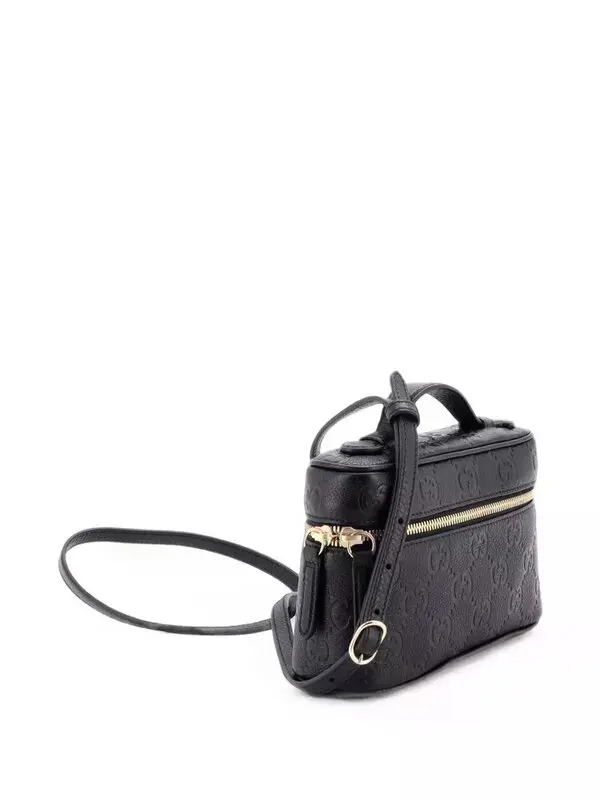 Gucci Emblem Top Handle Vanity Bag Gg Embossed Leather Small Shoulder Bag