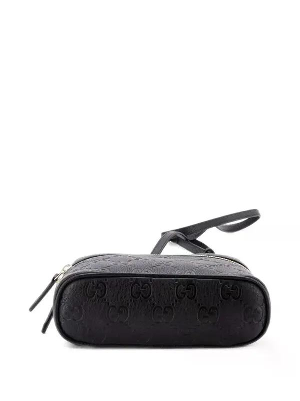 Gucci Emblem Top Handle Vanity Bag Gg Embossed Leather Small Shoulder Bag