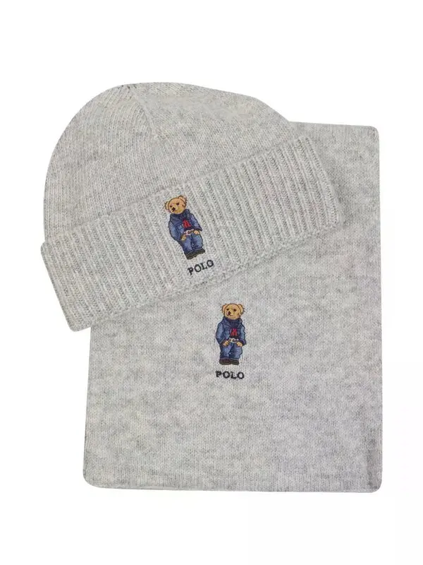Polo Ralph Lauren Logo Beanie Hat And Scarf Set - Grey