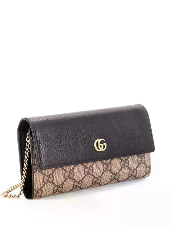 Gucci Gg Marmont Continental Chain Wallet Gg Coated Canvas And Leather Crossbody Bag - Black