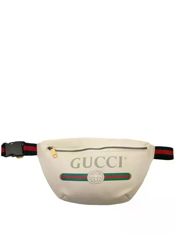 Gucci 2000-2015 Grained Calfskin Logo Belt Bag - White