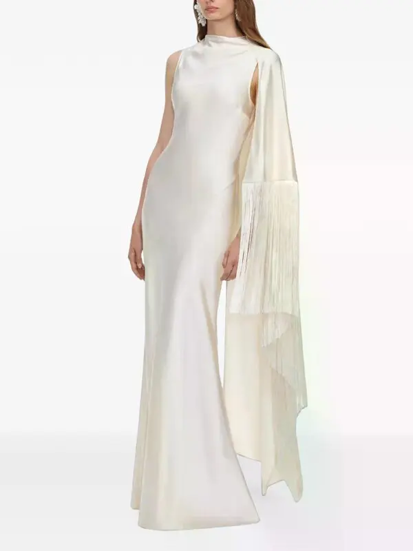SELF-PORTRAIT Fringed Satin Maxi Dress