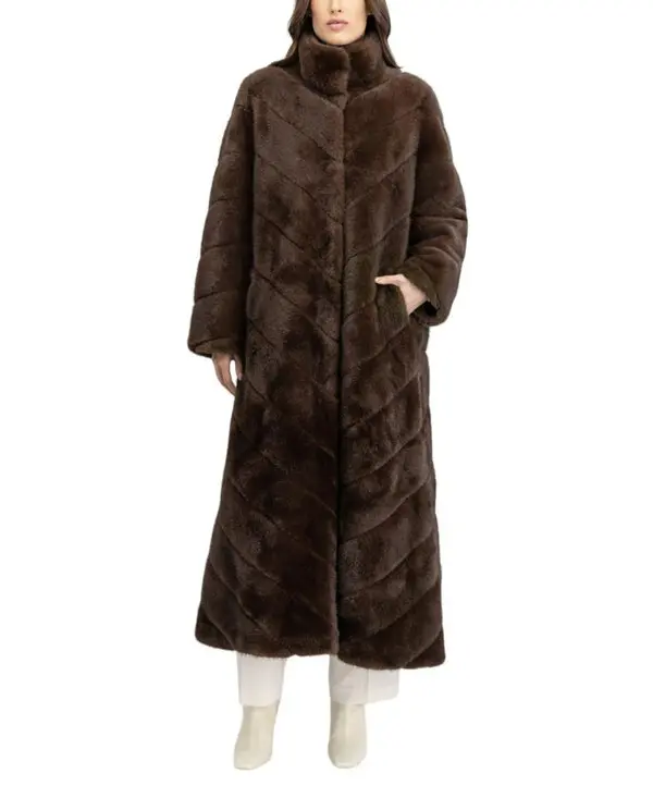LYLA GRANT Faux Fur Mink Coat - Brown
