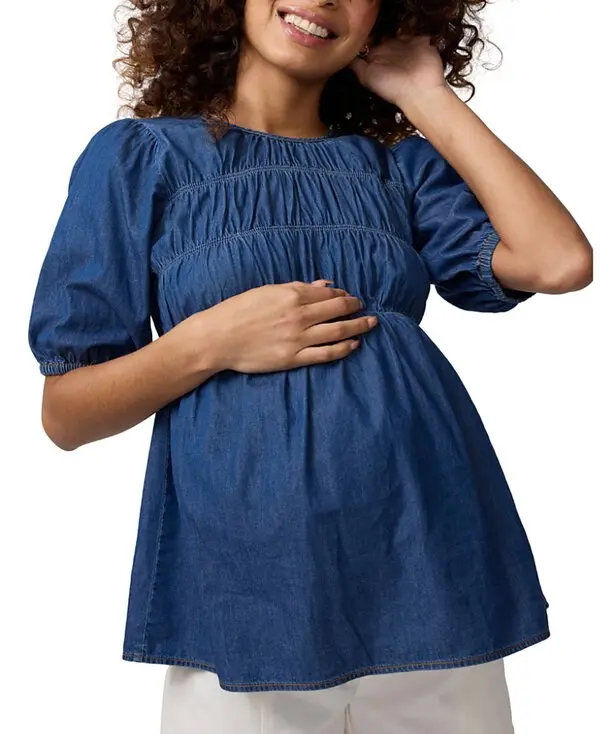 INGRID & ISABEL Chambray Smocked Maternity Top