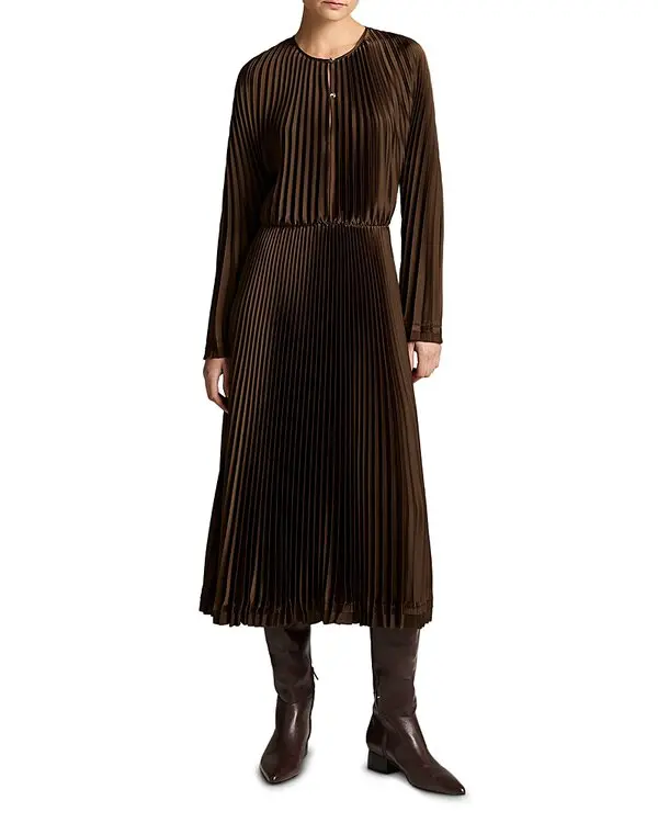 Vince Pleated Long Sleeve Contrast Hem Dress