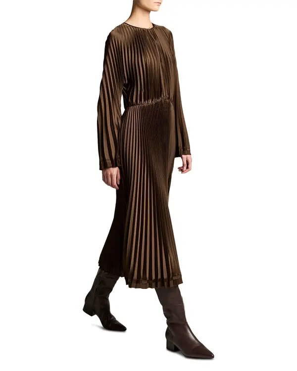 Vince Pleated Long Sleeve Contrast Hem Dress