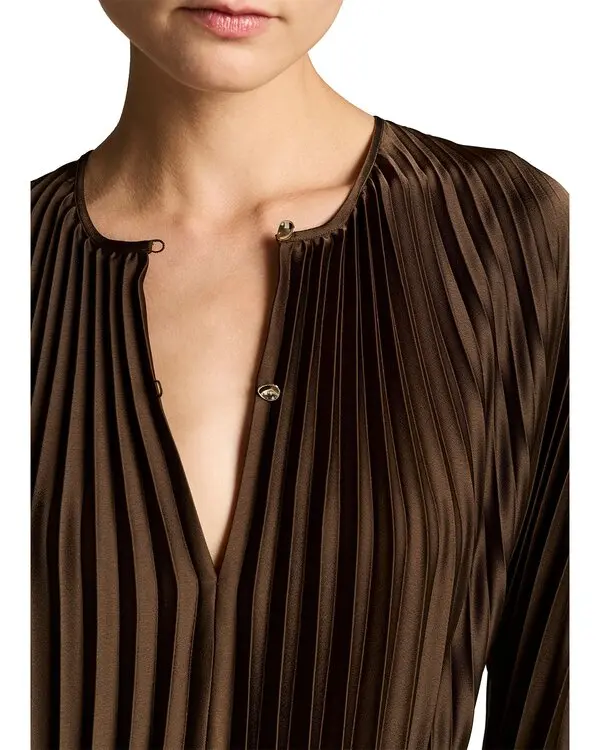 Vince Pleated Long Sleeve Contrast Hem Dress