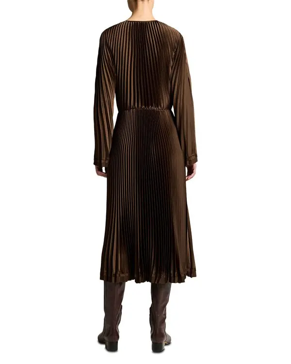 Vince Pleated Long Sleeve Contrast Hem Dress