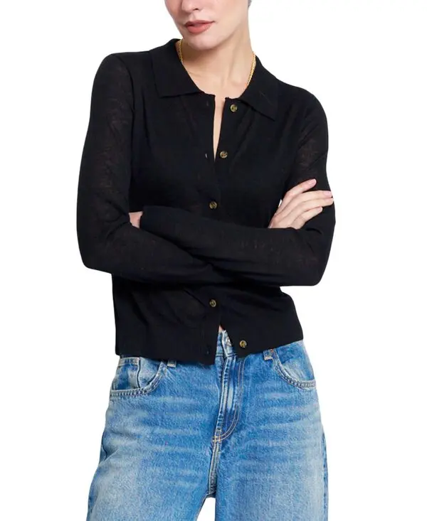 Central Park West Sienna Sheer Isla Button Up Collared Sweater