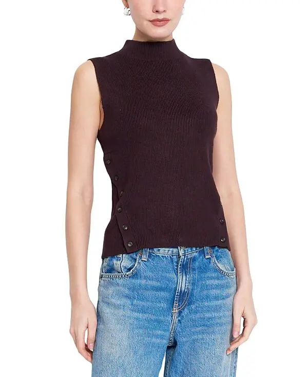 Central Park West Birch Sleeveless Turtleneck Sweater With Button Detail