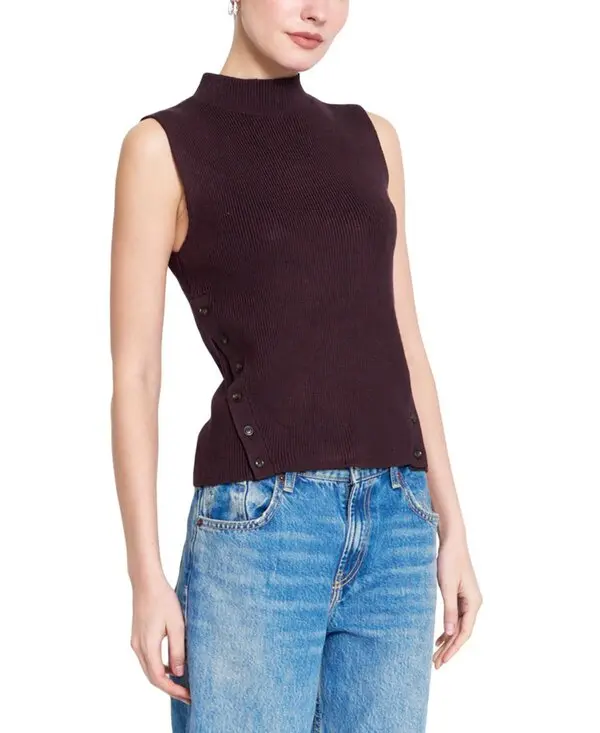 Central Park West Birch Sleeveless Turtleneck Sweater With Button Detail