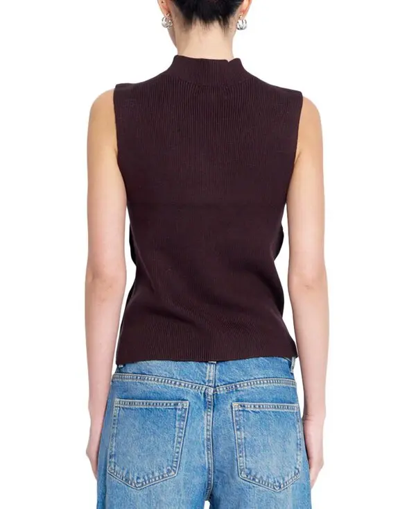Central Park West Birch Sleeveless Turtleneck Sweater With Button Detail
