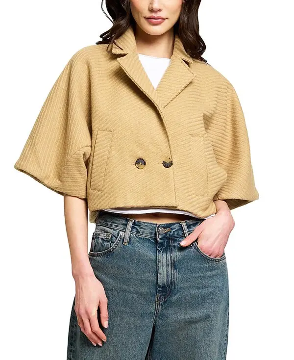 Central Park West Lyla Short Sleeve Cape Jacket - Camel Beige