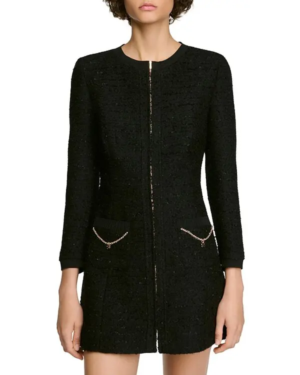 Sandro Axelle Tweed Chain Trim Mini Dress