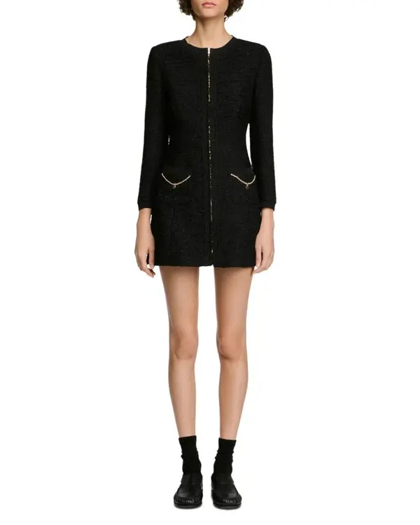 Sandro Axelle Tweed Chain Trim Mini Dress