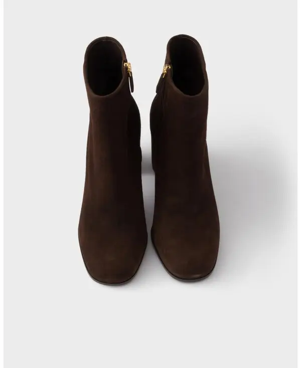 Prada Suede Booties - Dark Brown