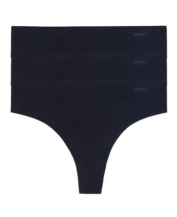 Dkny Seamless Litewear Cut Anywhere Thong 3pk - Black