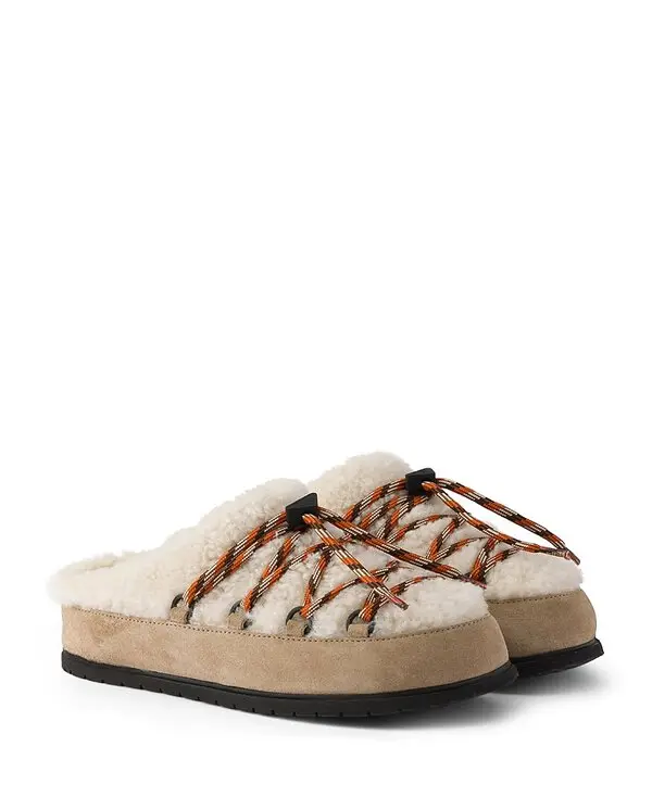 Prada Suede And Shearling Mules
