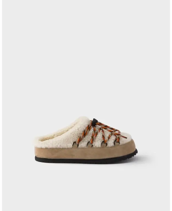 Prada Suede And Shearling Mules