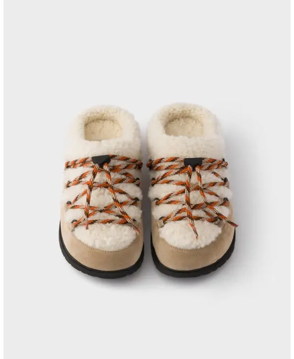 Prada Suede And Shearling Mules