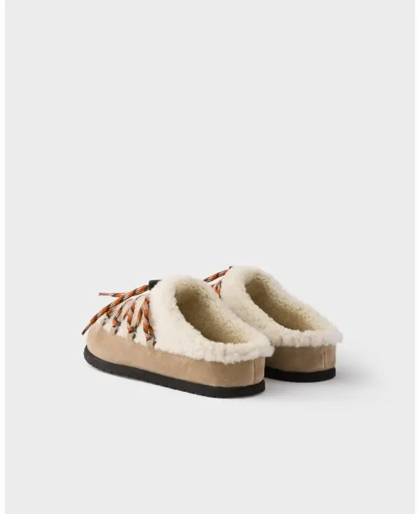 Prada Suede And Shearling Mules