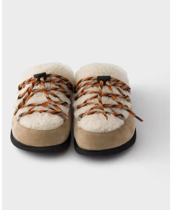 Prada Suede And Shearling Mules