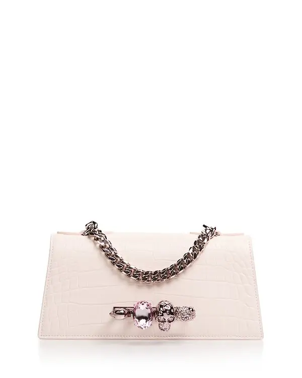 Alexander McQueen Croco Embossed Leather Shoulder Bag