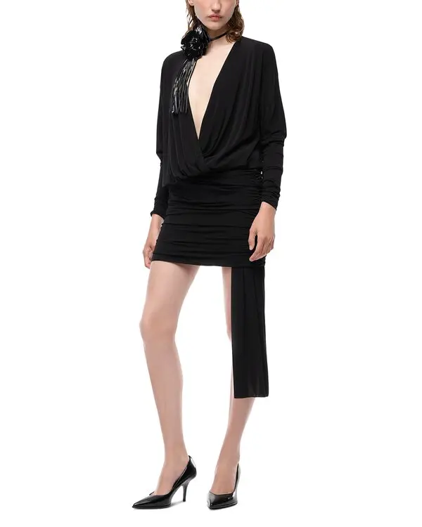 Pinko Plunging Neck Ruched Mini Dress