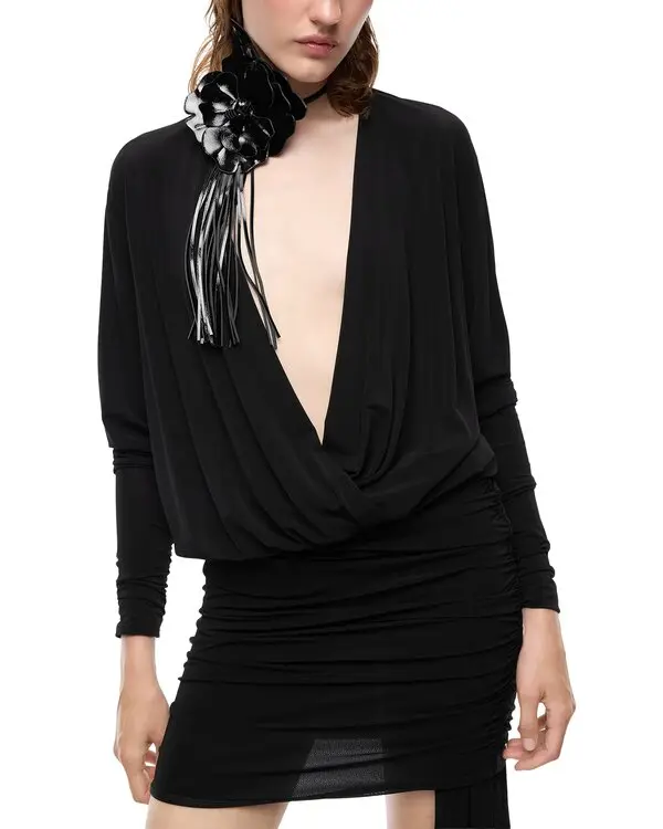Pinko Plunging Neck Ruched Mini Dress