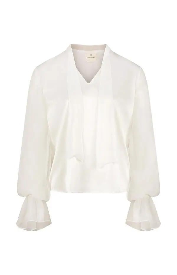 GUNDA HAFNER LTD Cream Silk Blouse With Sheer Sleeve - White