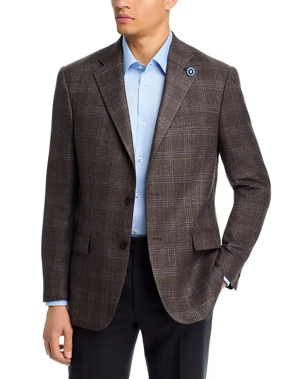 Hart Schaffner Marx New York Fit Wool, Silk, & Linen Plaid Sport Coat - Brown/ Navy