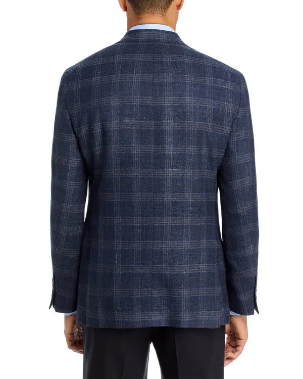 Hart Schaffner Marx New York Fit Wool, Silk, & Linen Plaid Sport Coat - Navy/ Brown