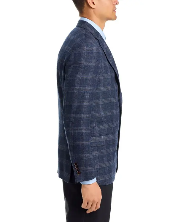 Hart Schaffner Marx New York Fit Wool, Silk, & Linen Plaid Sport Coat - Navy/ Brown