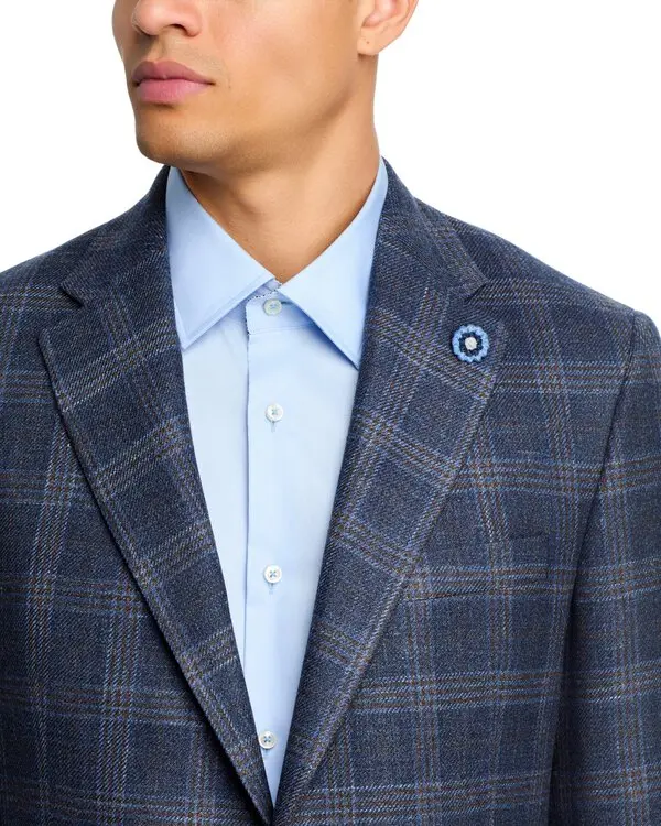 Hart Schaffner Marx New York Fit Wool, Silk, & Linen Plaid Sport Coat - Navy/ Brown