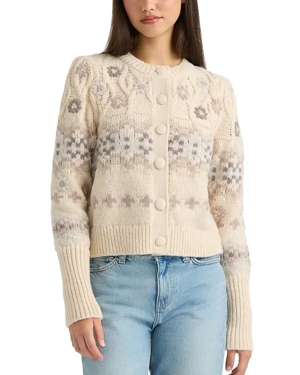 NVLT Embroidered Cable Knit Cardigan Sweater