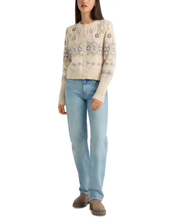 NVLT Embroidered Cable Knit Cardigan Sweater