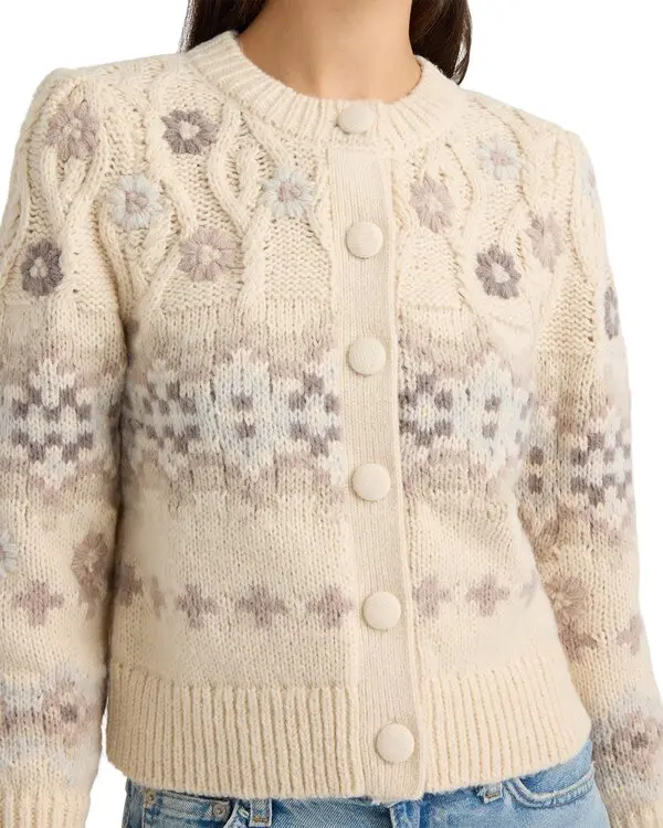 NVLT Embroidered Cable Knit Cardigan Sweater